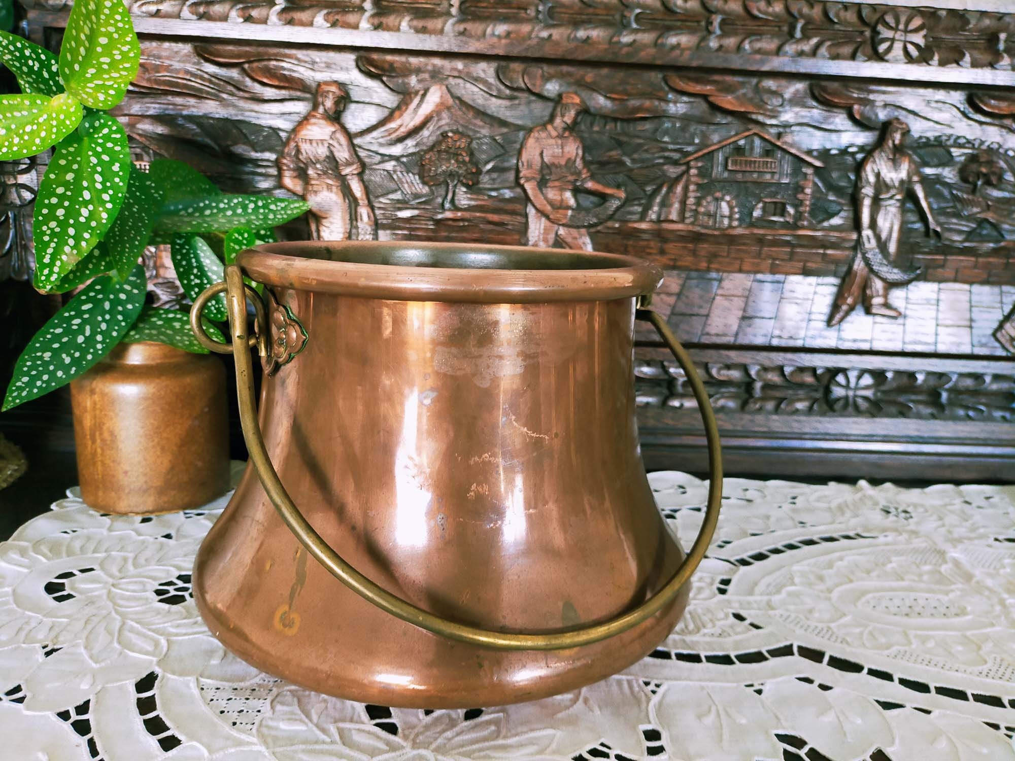 Vintage Water Bucket, Luxury Vessel for Coal, Copper With Bronze Handle ...
