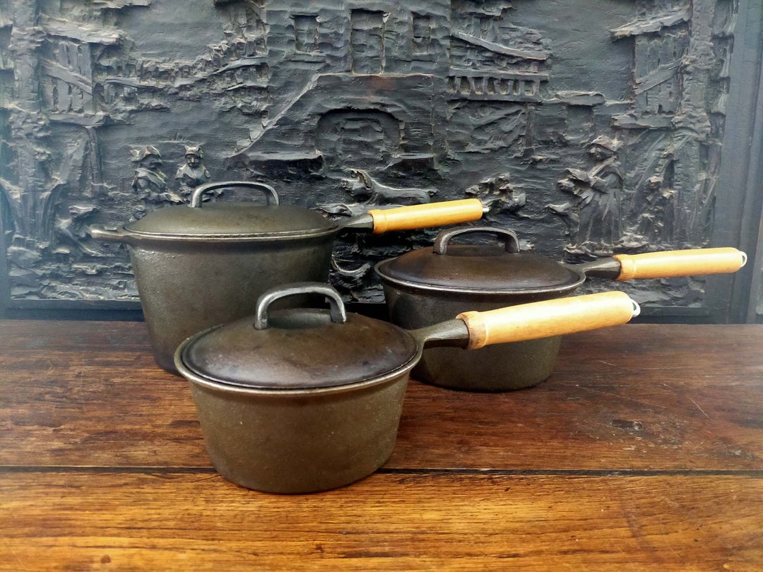 Vintage Cast Iron Flat Cauldron,flat Bottom Kettles,bean Pot,campfire ...