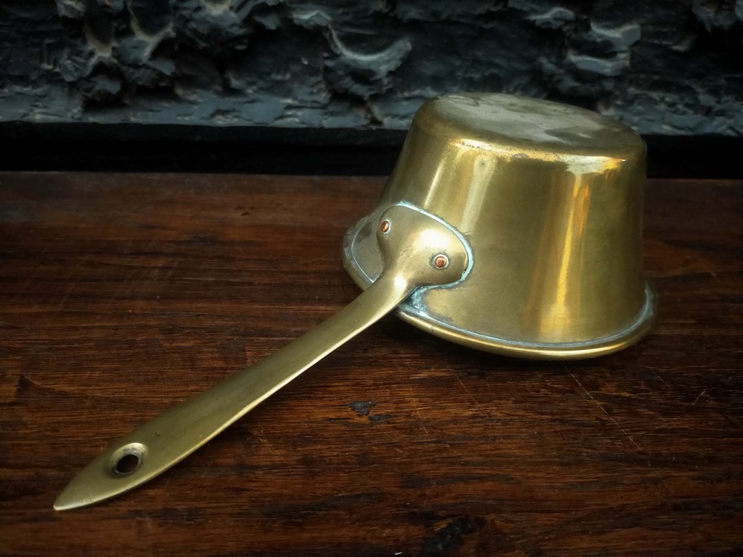 Vintage Brass Saucepan, Spoon Ladle, Authentic Traditional, Sauté Pan ...