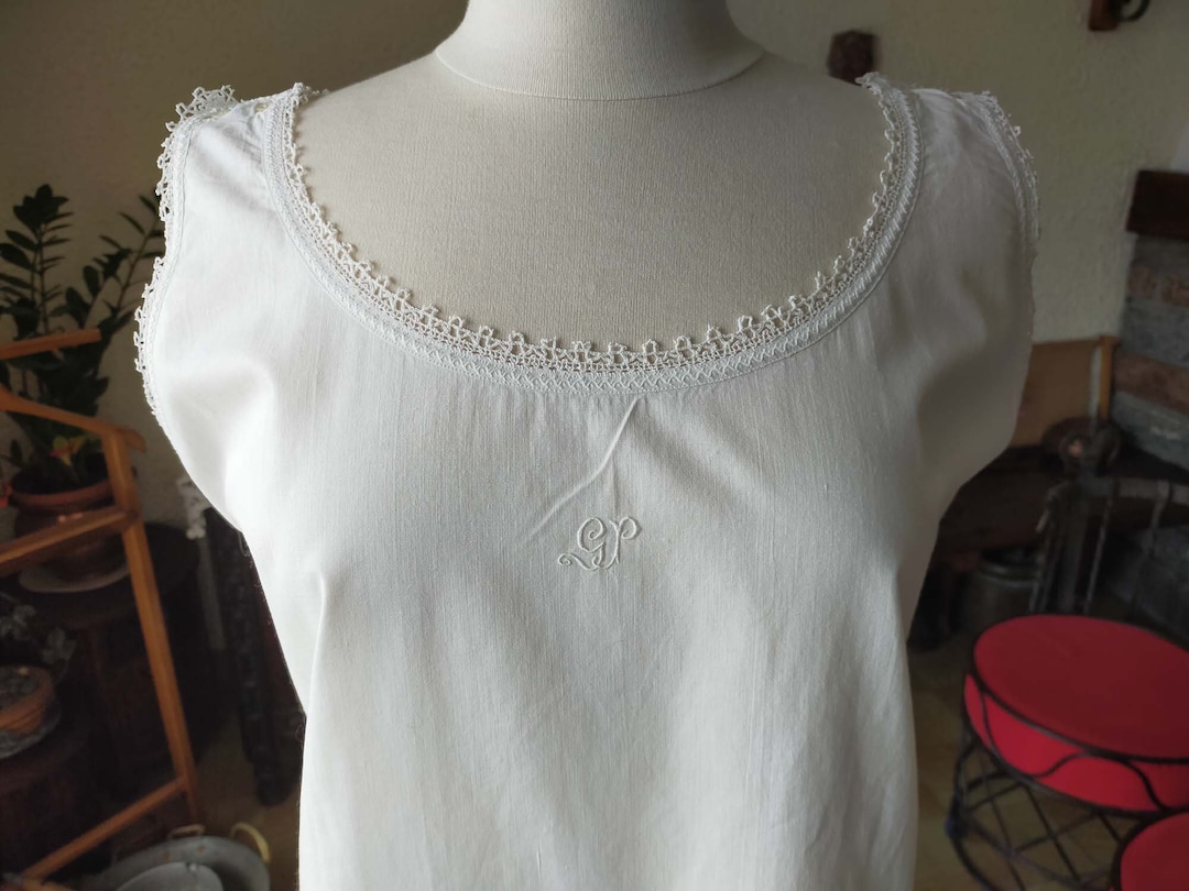 Cotton Nightgown, French Romantic Nightgown, "gp" Monogram, Hand ...
