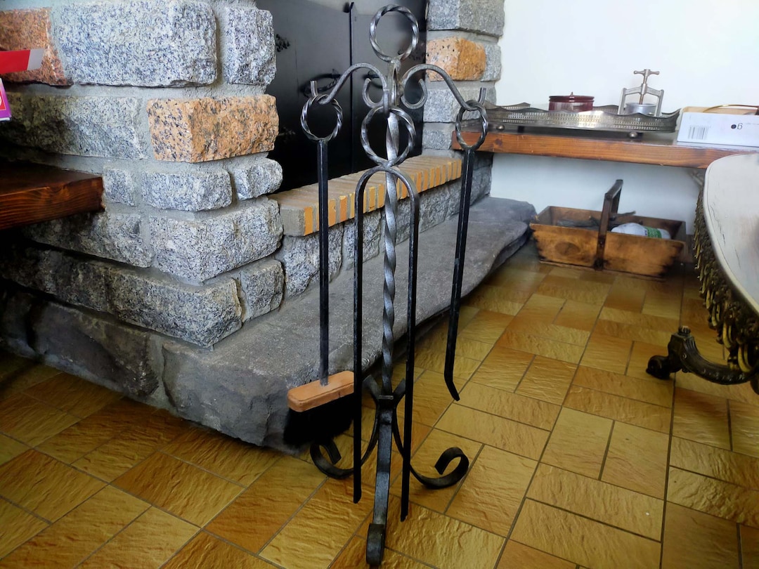 Vintage Fireplace Tools, Iron and Wood, Handmade Art by Blacksmith ...
