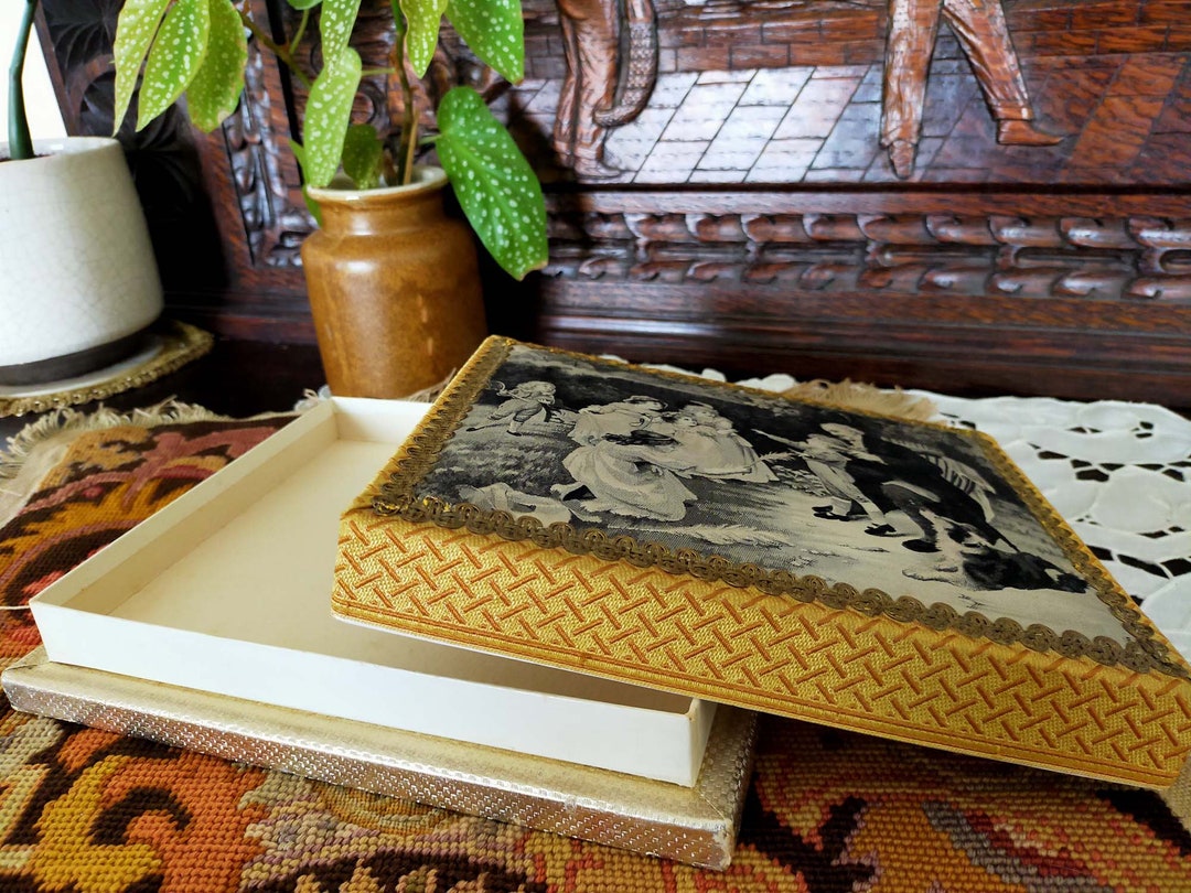 Vintage Chocolate Box,expensive Jewelry Box. Woven Silk Painting of ...
