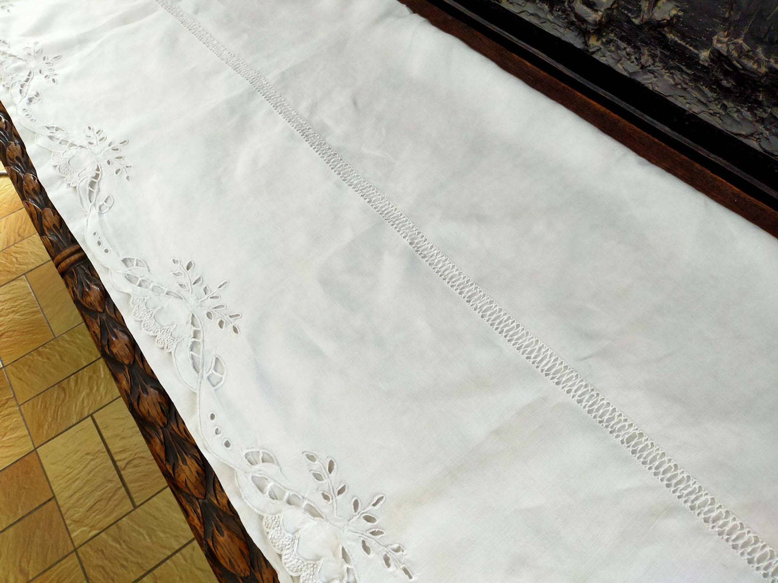 LUX Traditional French Sheet, Lace Embroidery, Hand Embroidered Linen ...