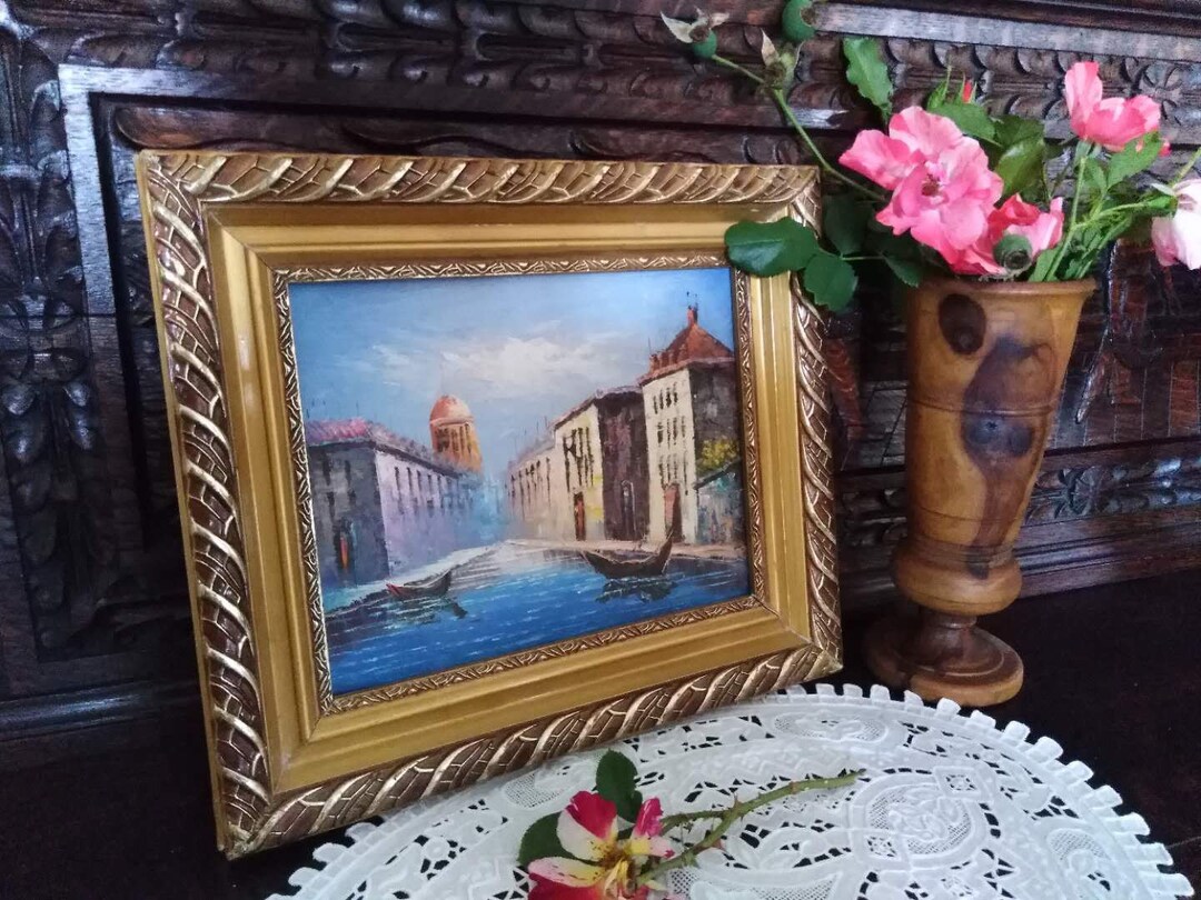 Oil Painting, Venice Painting, Gypsum Gold Veneer Frame, Original Frame ...