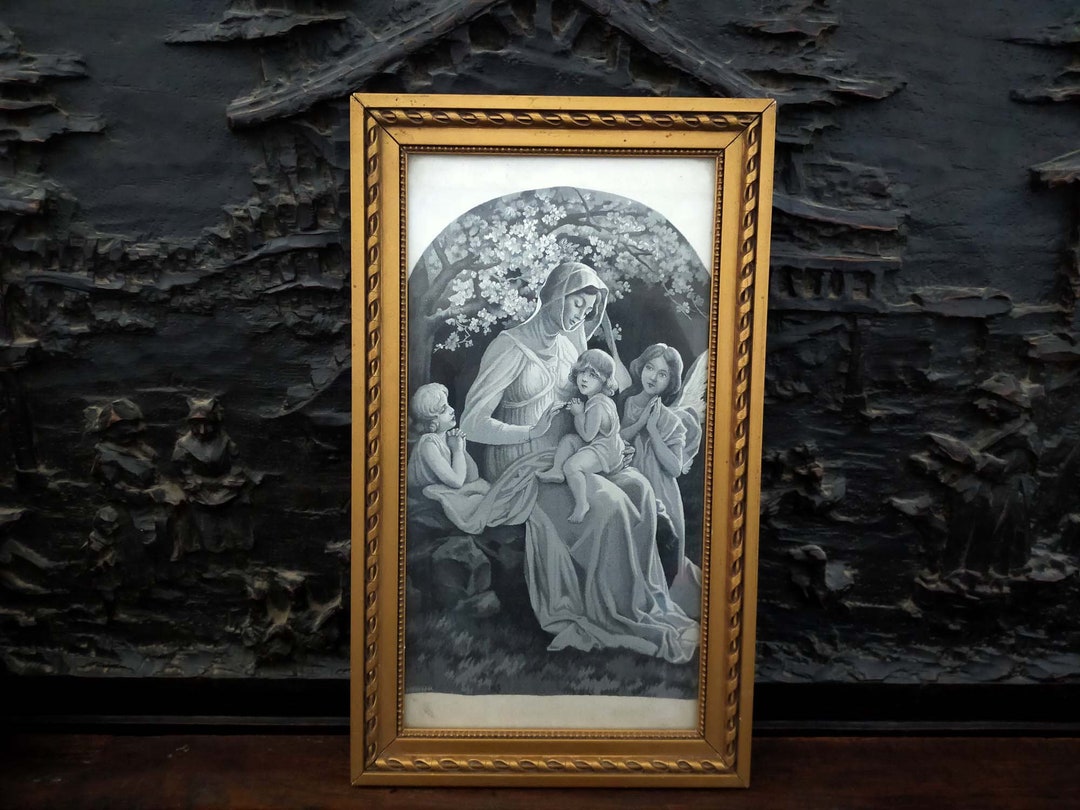 Vintage French Wall Painting, Lyon Woven Silk Image, the Virgin With ...