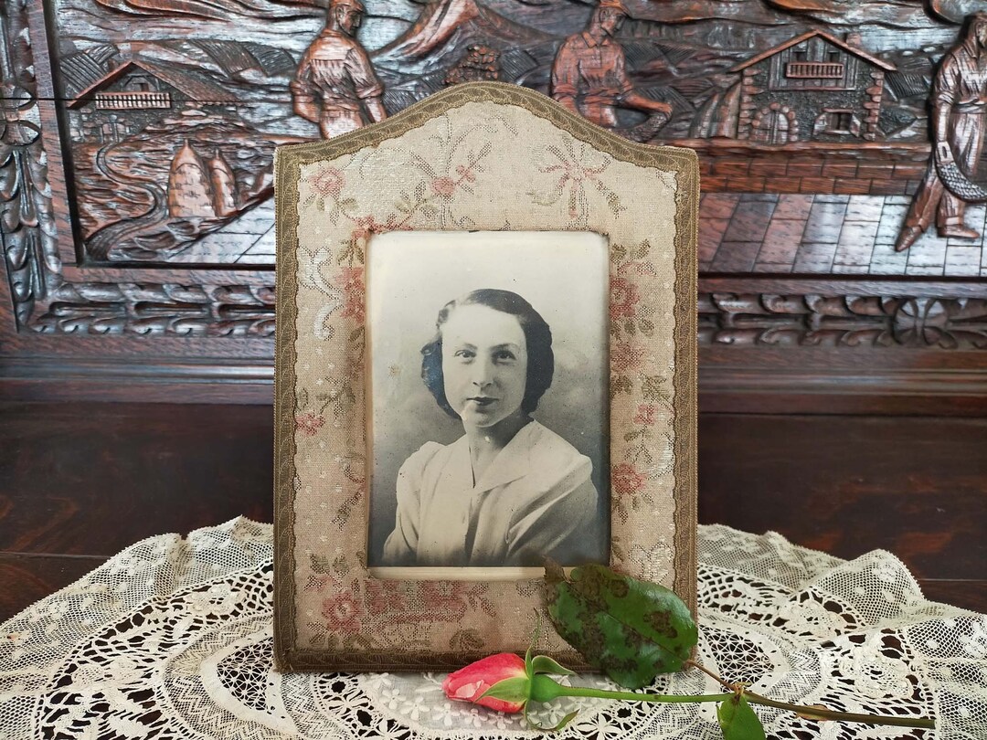 Vintage French Photo Frame, Photo Portrait Frame in Fabric and Leather ...