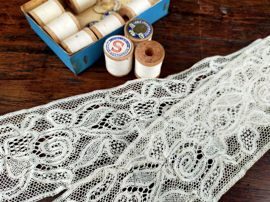 Vintage Very Fine Lace Made by Hand in Cotton, Reel of Cotton Thread ...