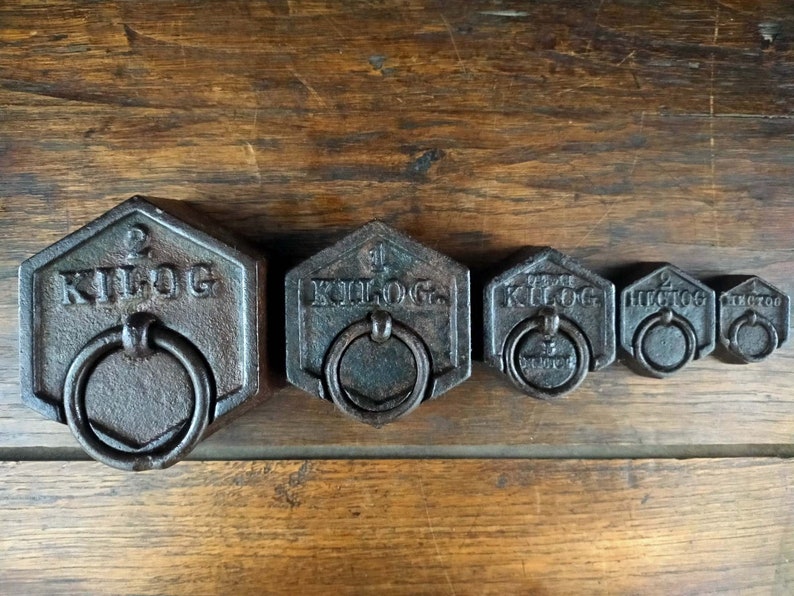 Vintage French Rustic Iron Balance Weights, Cast Iron Weights Series ...