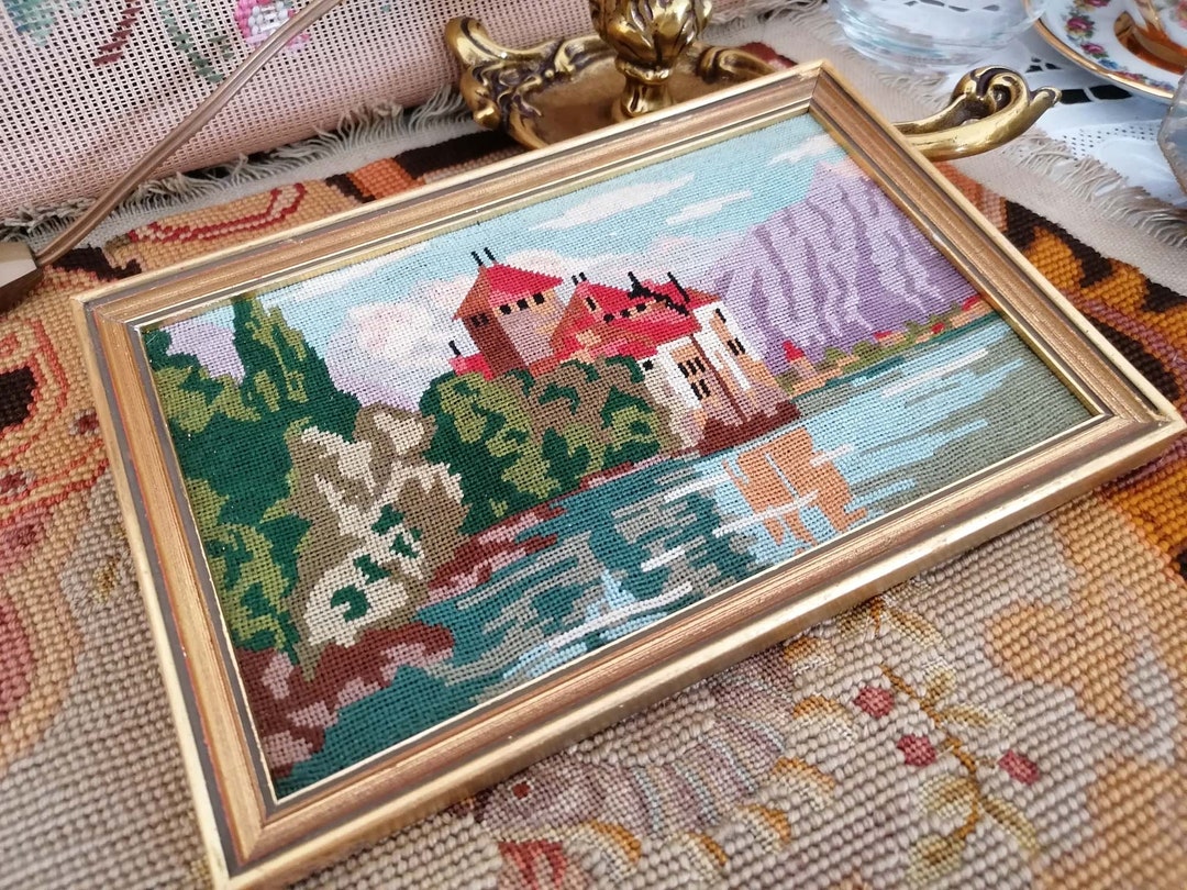 Vintage Very Fine Cross Stitch Painting. Cotton Thread Painting. French ...