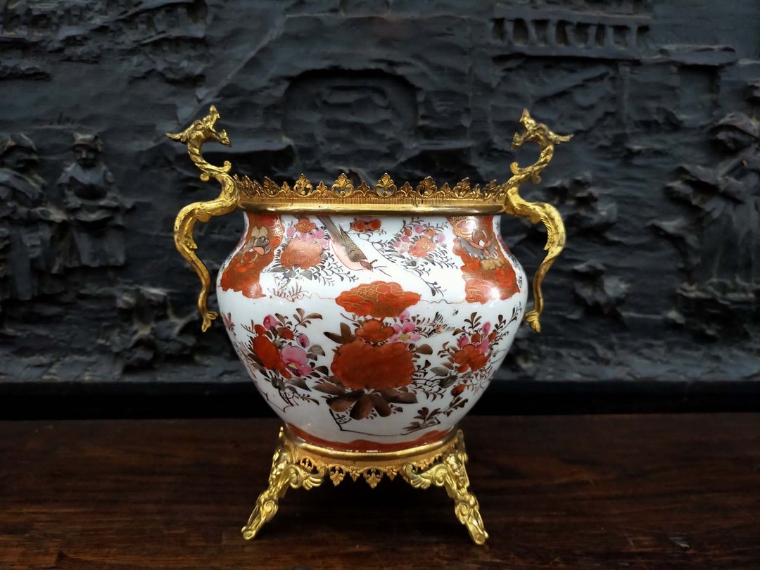 Antique Satsuma Planter,vintage Gilt Bronze Porcelain Incense Burner ...