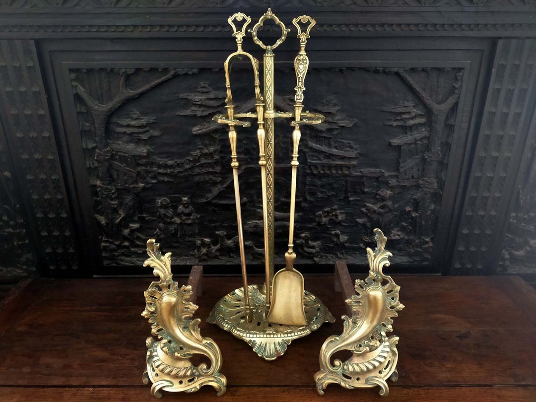 Antique LUX Bronze Fireplace Tools, Antique Complete Set, Fire Stand ...