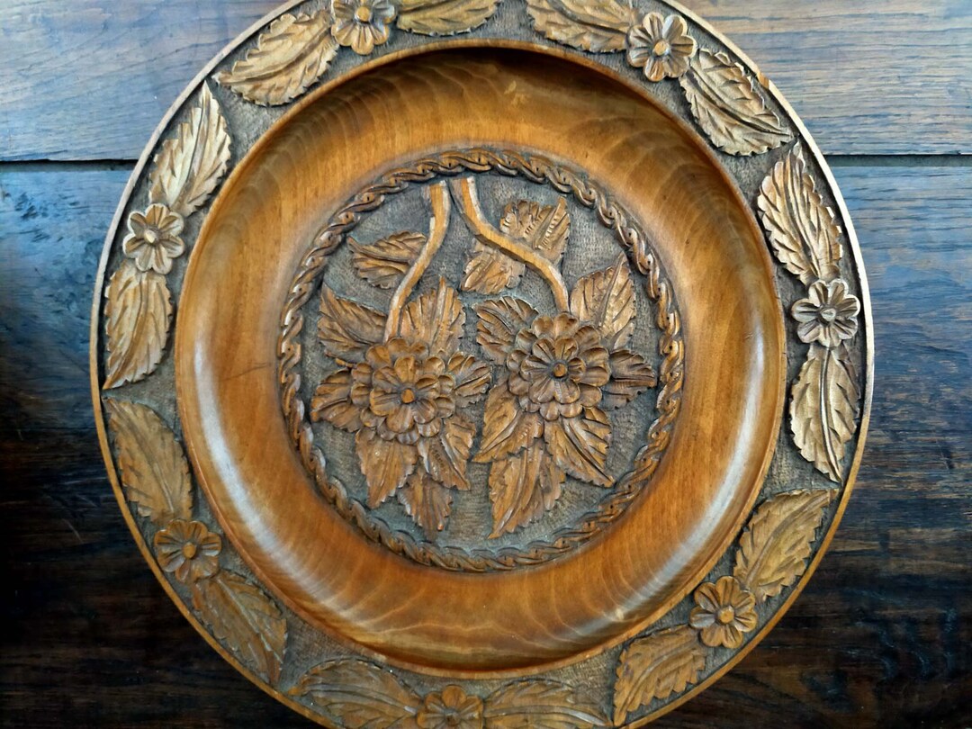 Large Vintage Tray, Wood Engraving, Handmade Bas-relief, Wall Plate ...