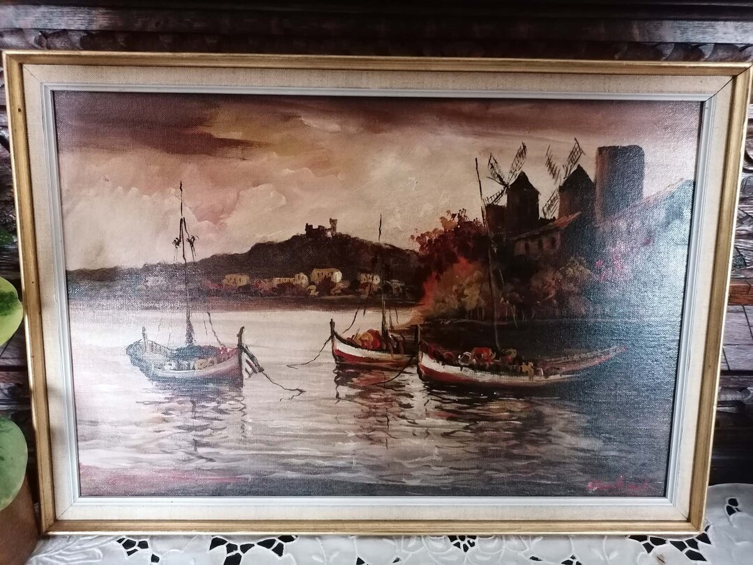 Large Vintage Academy Oil Painting on Canvas, Landscape in Brittany ...