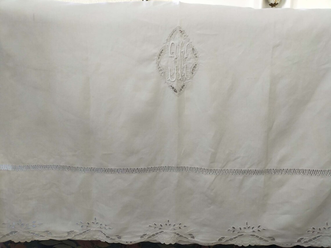 LUX Traditional French Sheet, Lace Embroidery, Hand Embroidered Linen ...