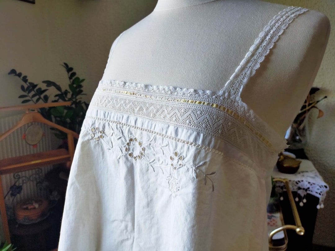 Romantic French Cotton Nightgown, Monogram, 100% Hand-embroidered Lace ...
