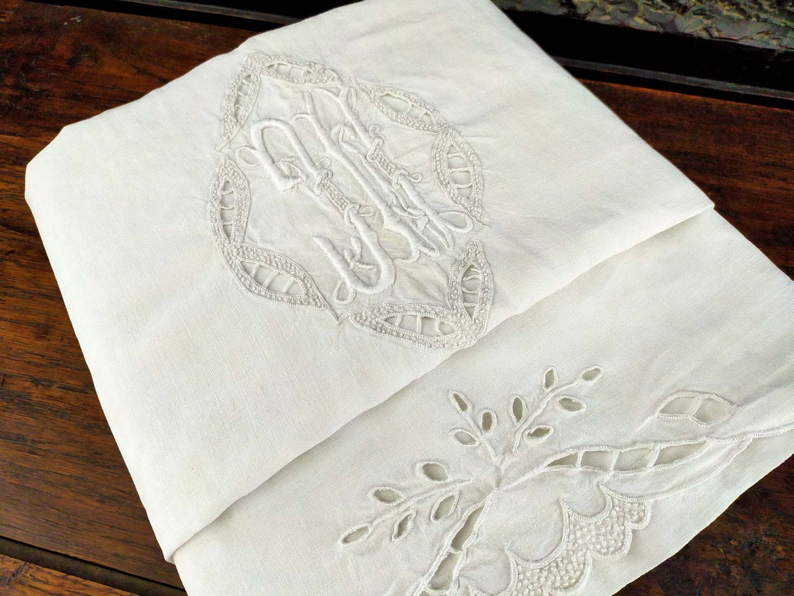 LUX Traditional French Sheet, Lace Embroidery, Hand Embroidered Linen ...