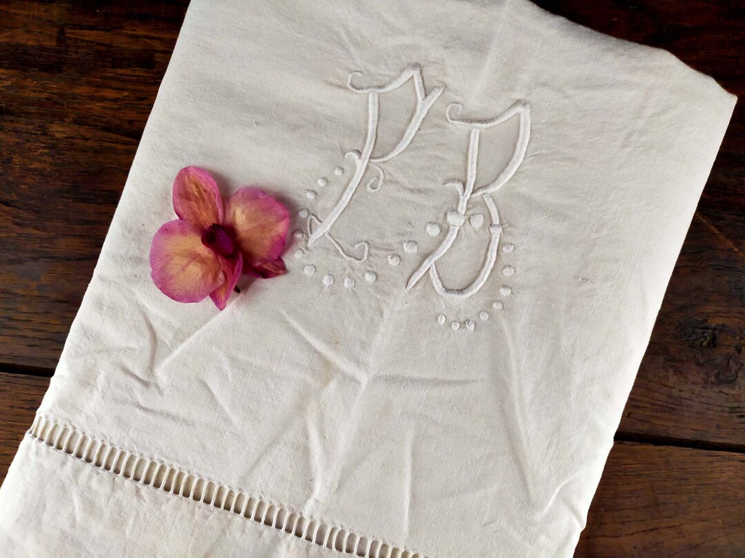 Large Traditional French Sheet, French Farmhouse, Lace Embroidery, Hand ...