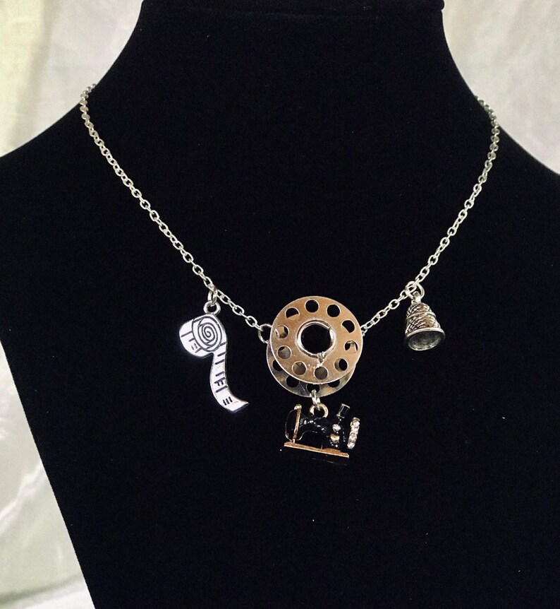 Sewing jewelry sewing necklace with bobbin and sewing charms | Etsy