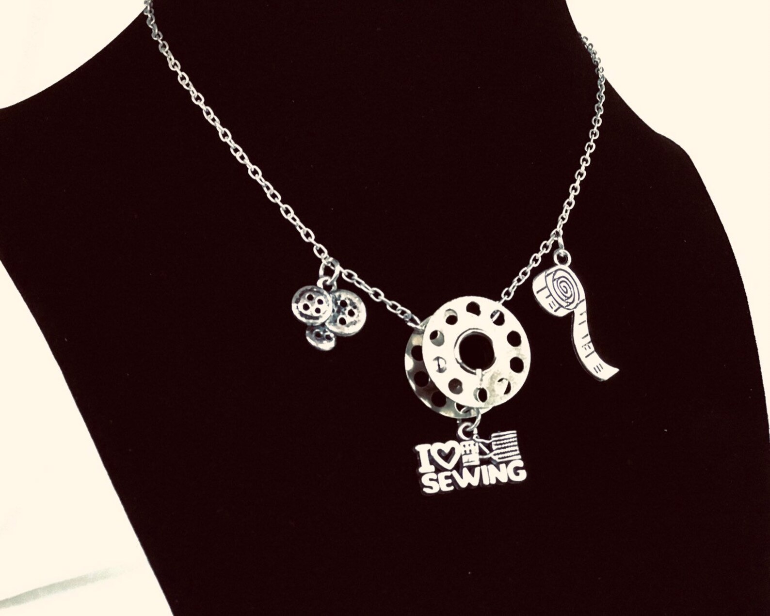 Sewing jewelry sewing necklace with bobbin and sewing charms | Etsy