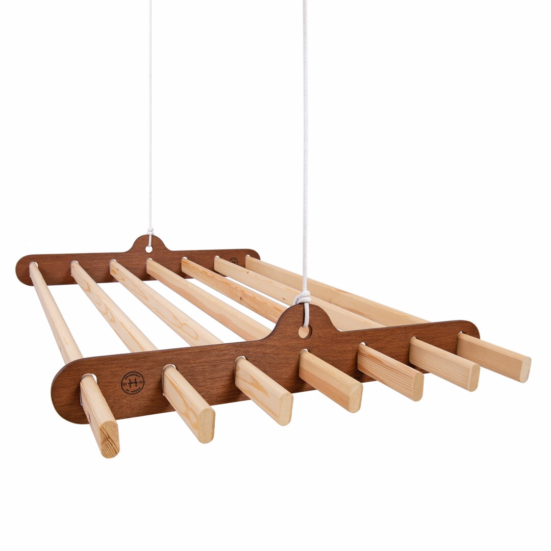 7 Lath Flat Wooden Hanging Clothes Drying Rack or Pot Rack - Ceiling ...