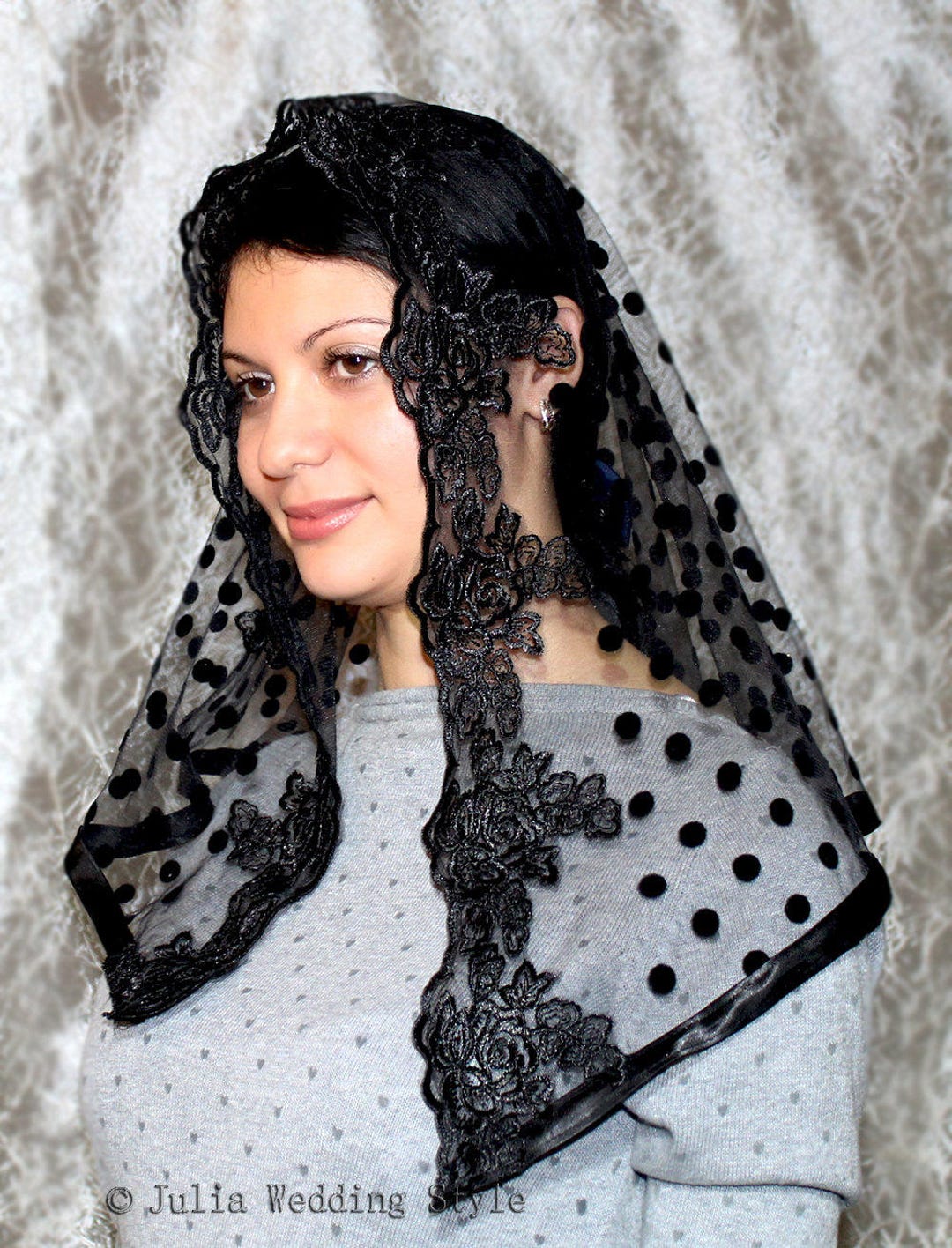 Gift for Christmas Black Veil Lace Head Covering Black Circle Church ...