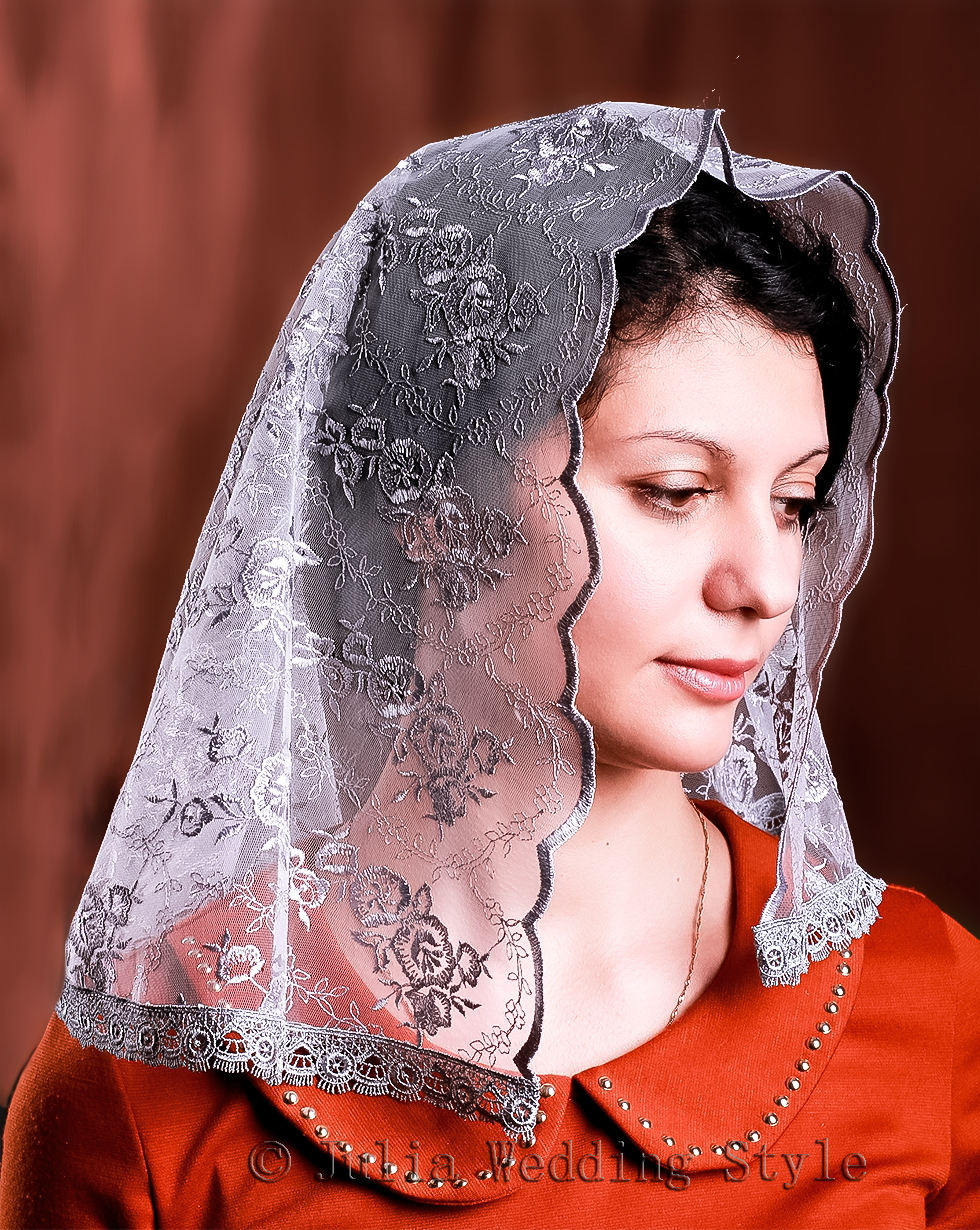 Silvery gray veil mass veil catholic orthodox veil church head | Etsy