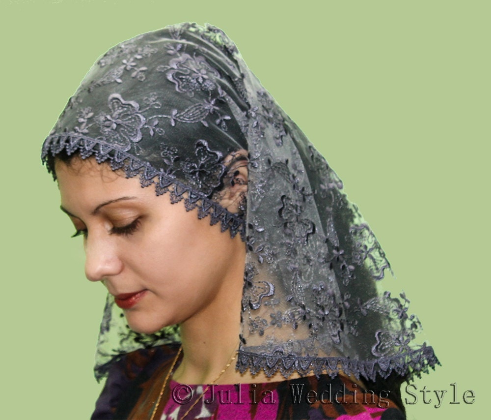 Gray Church Head Scarf,mantilla Veil,half Circle Church Religious Head ...