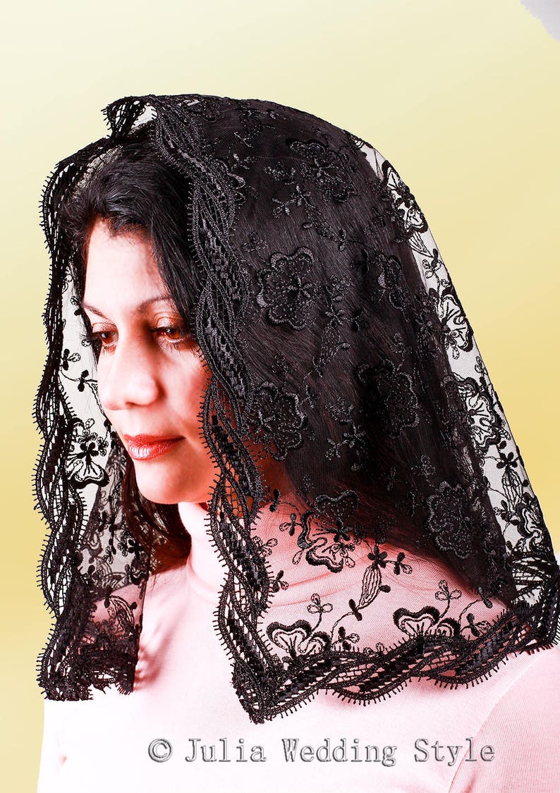 Gift for Mothers Day Church Veil Black Half Circle Catholic Mass ...