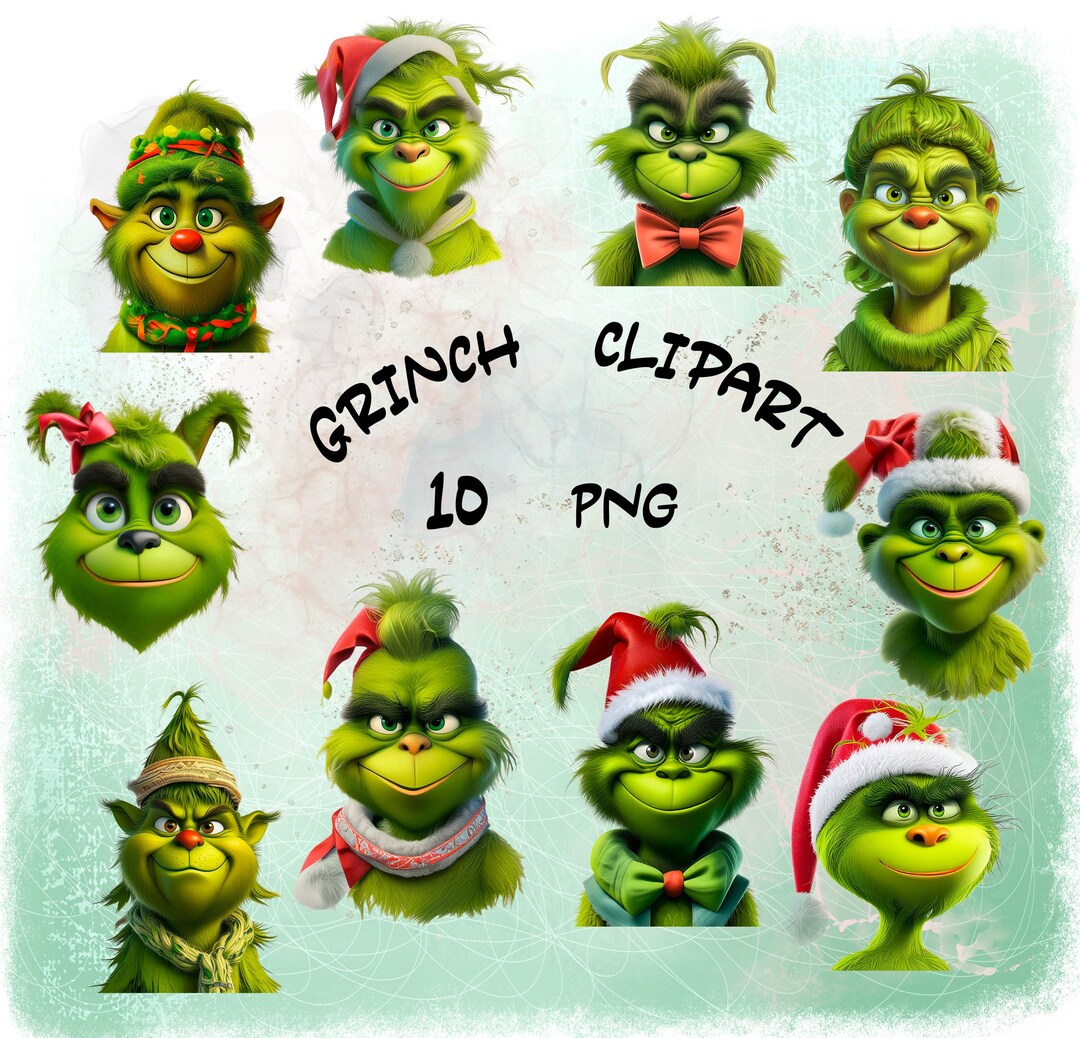 Cute Whimsical Grinch Clipart Collection Green Christmas Monster ...