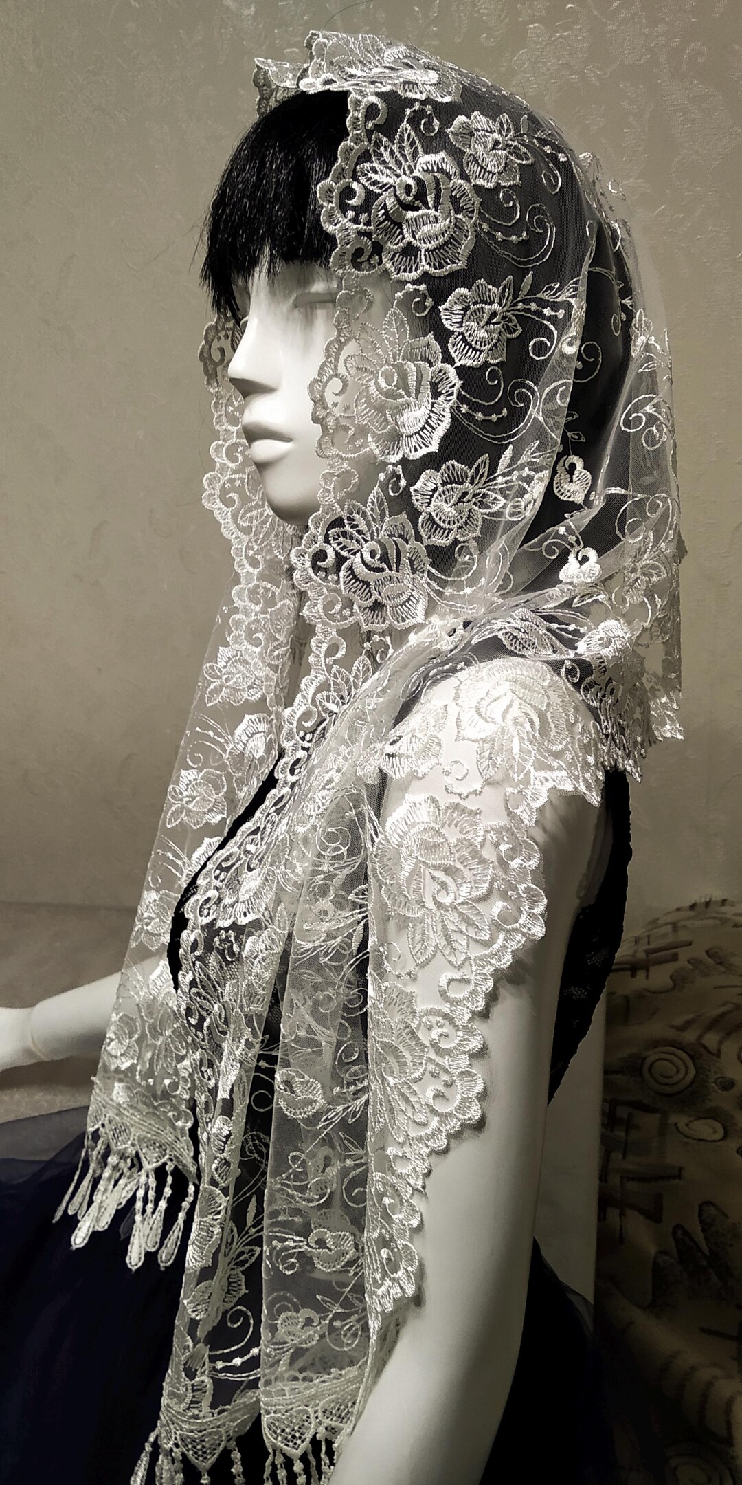 Veil for Mass Prayer Shawl Ivory Lace Church Veil Scarf for Women ...