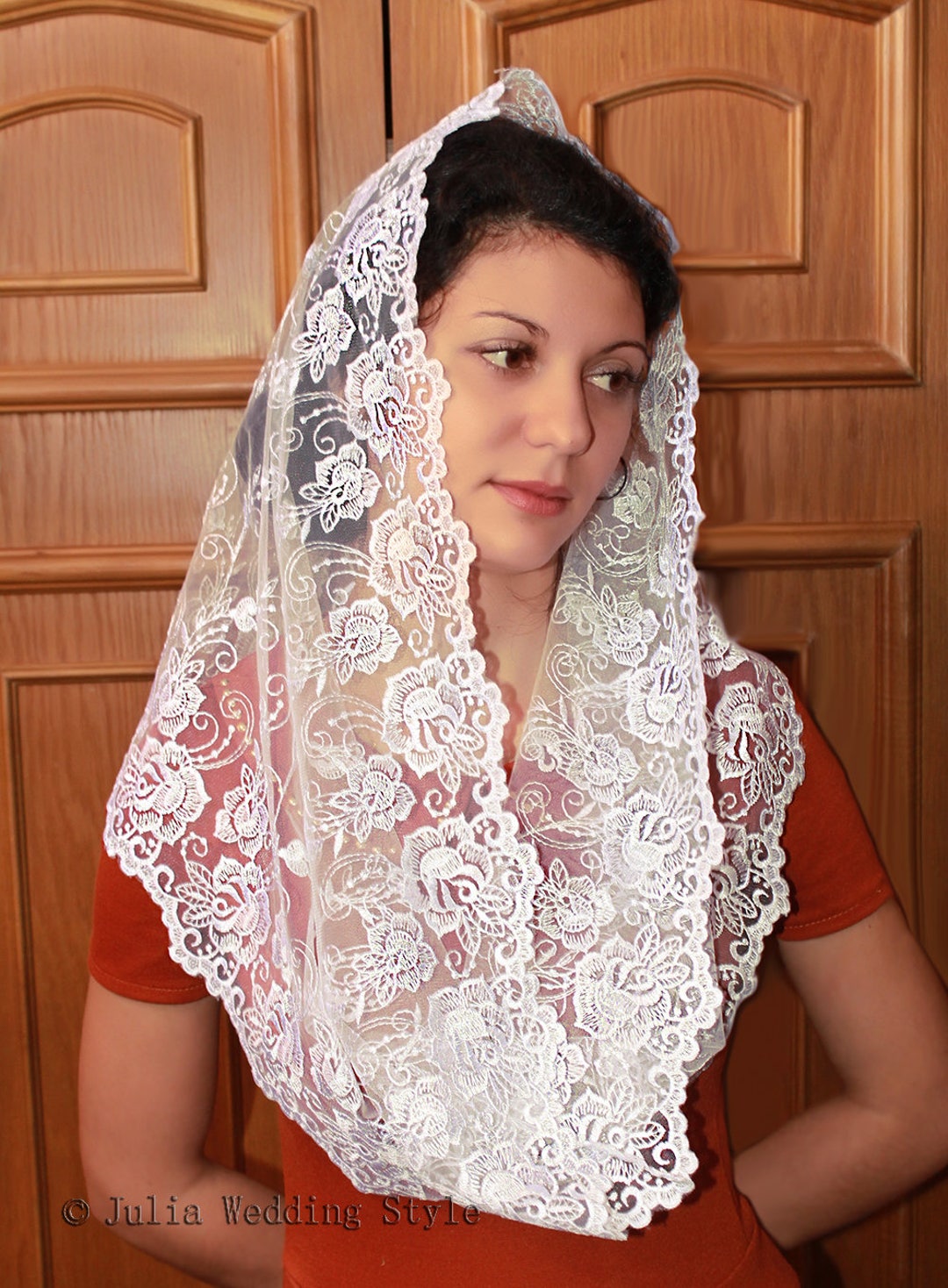 Gift for Mothers Day Catholic Chapel Lace Veil Ivory Infinity Veil ...