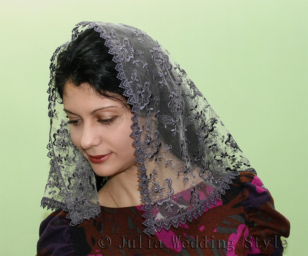 Gray Church Head Scarf,mantilla Veil,half Circle Church Religious Head ...