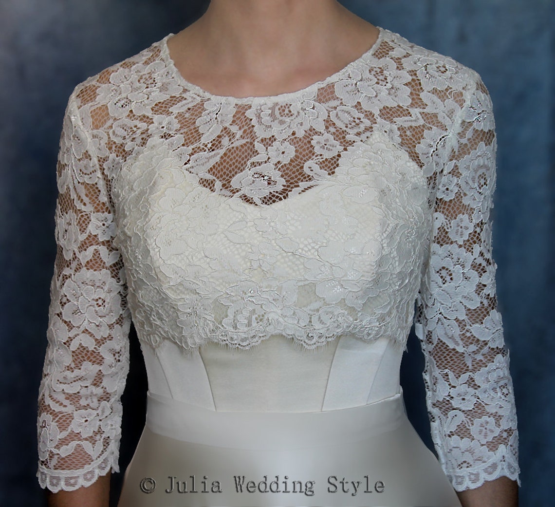 Bridal Lace Top Wedding Jacket Ivory Bridal Cover up Lace Wedding ...