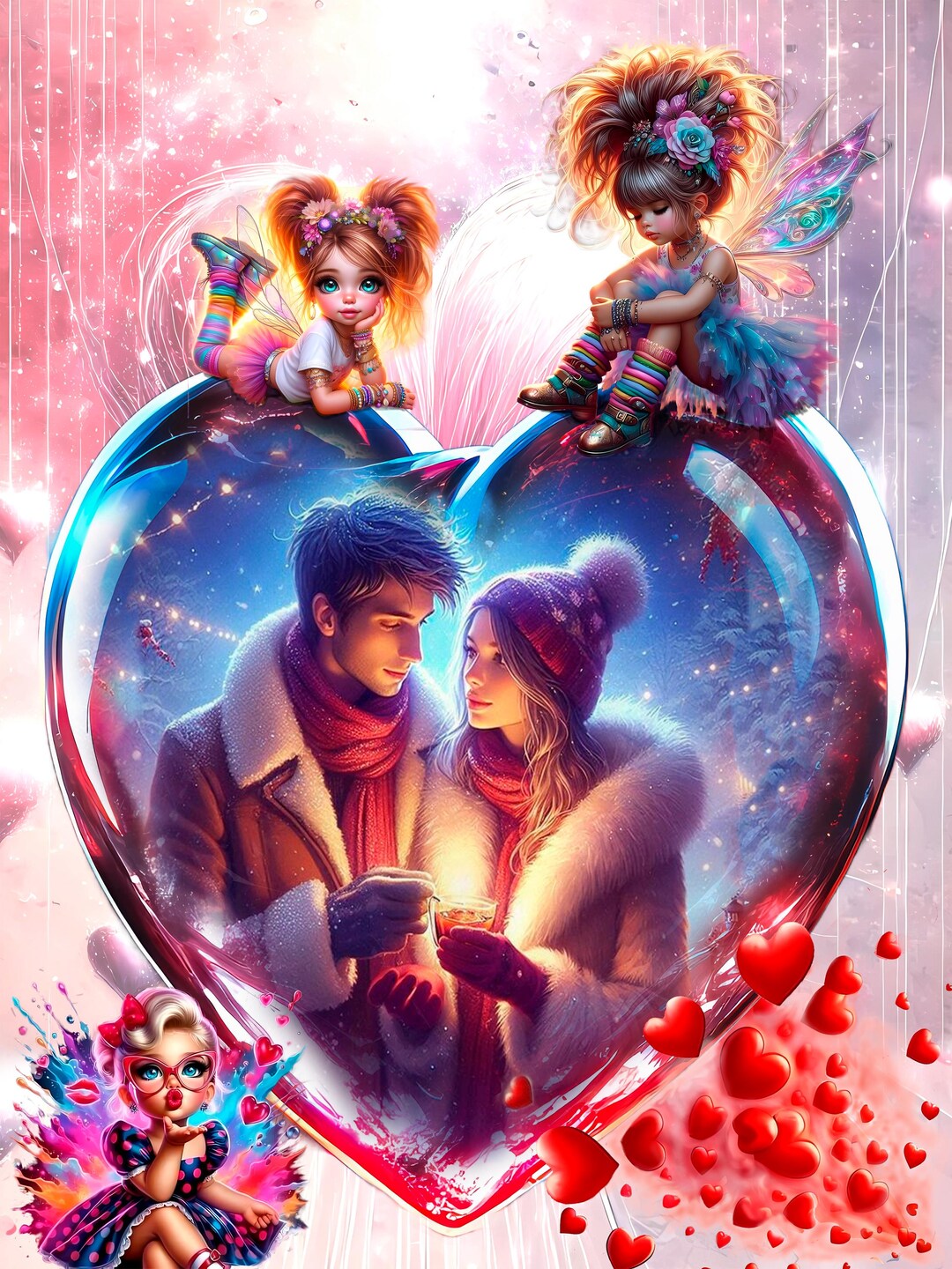 Romantic Digital Background Valentines Day Photoshop File Frame Heart ...