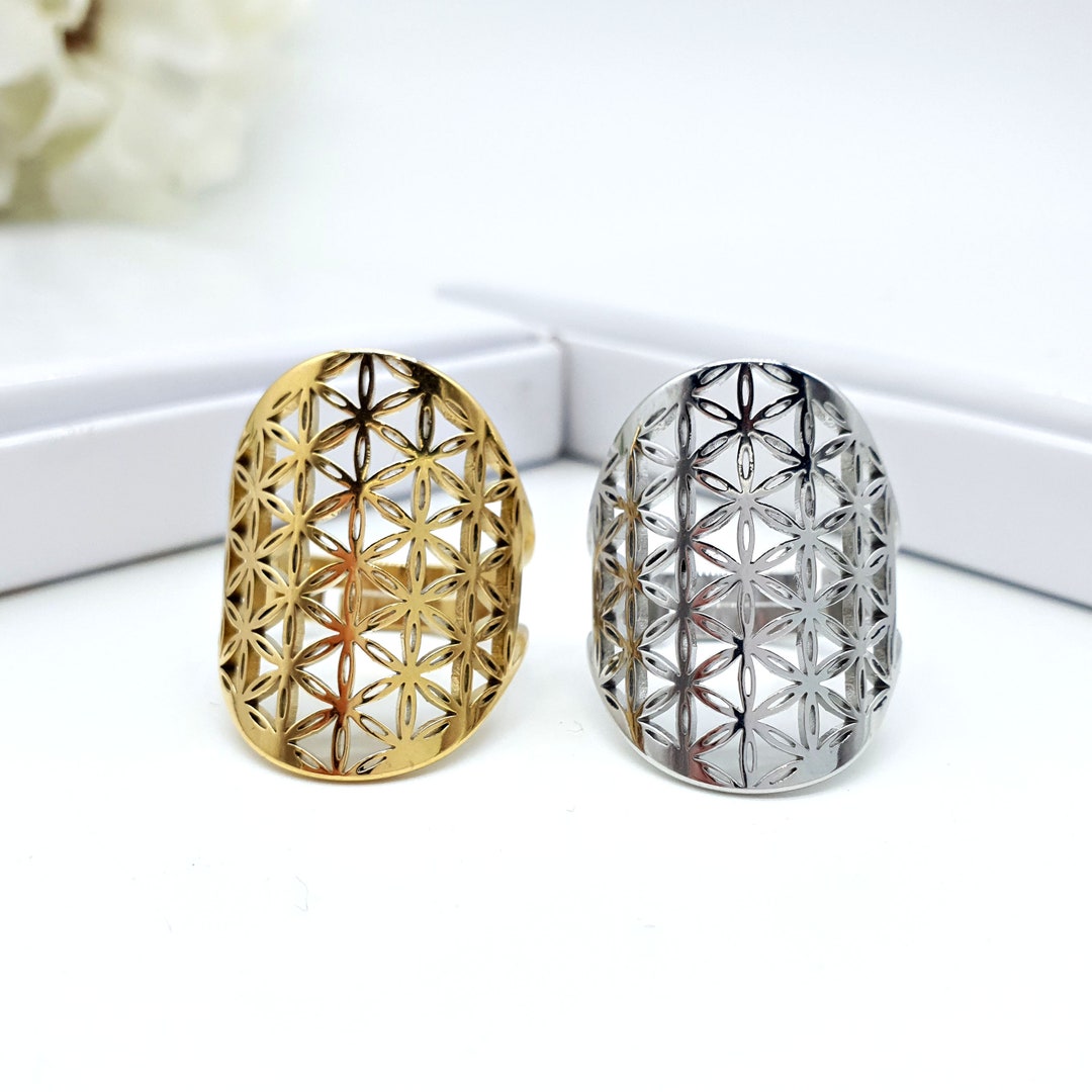 Adjustable Flower of Life Ring | Sacred Geometry Ring | Gold & Silver ...