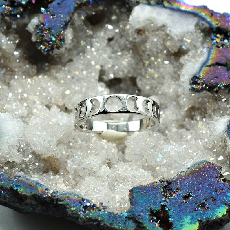 Silver Moon Phase Ring Celestial Ring Lunar Phase Ring | Etsy