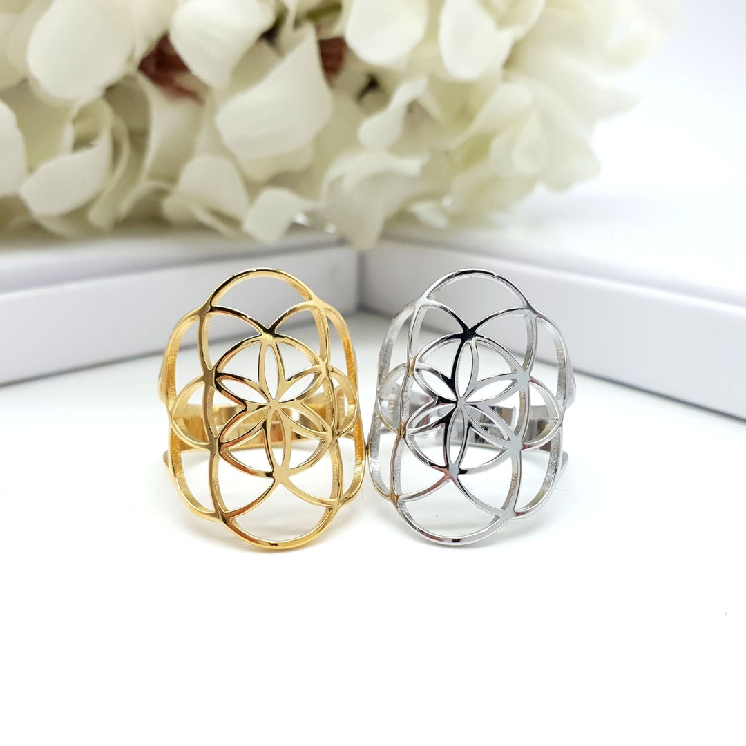 Flower of Life Adjustable Ring | Sacred Geometry Ring | Gold & Silver ...