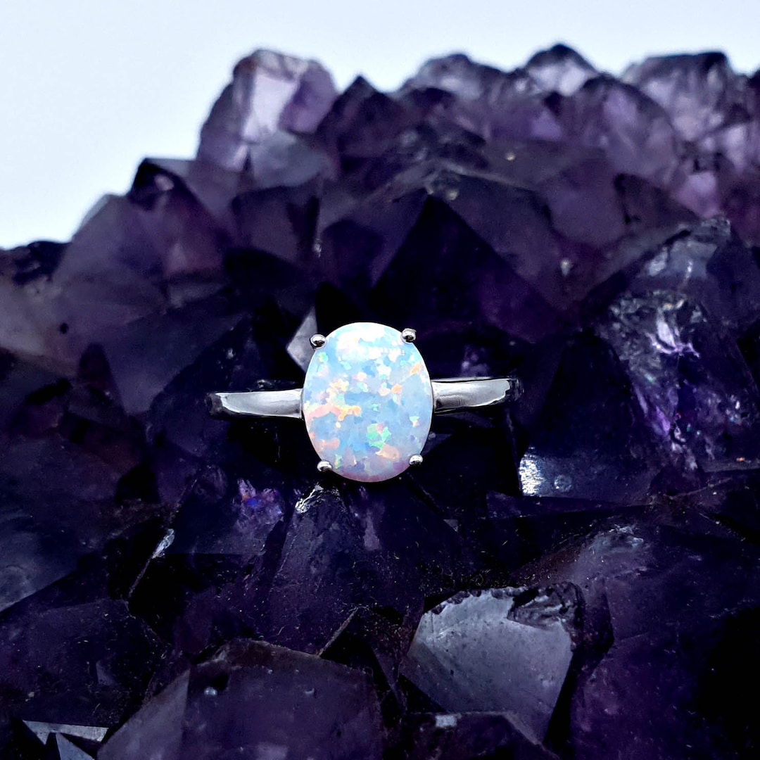 Sterling Silver Opal Ring | Womens Large Opal Ring | Oval Opal ...