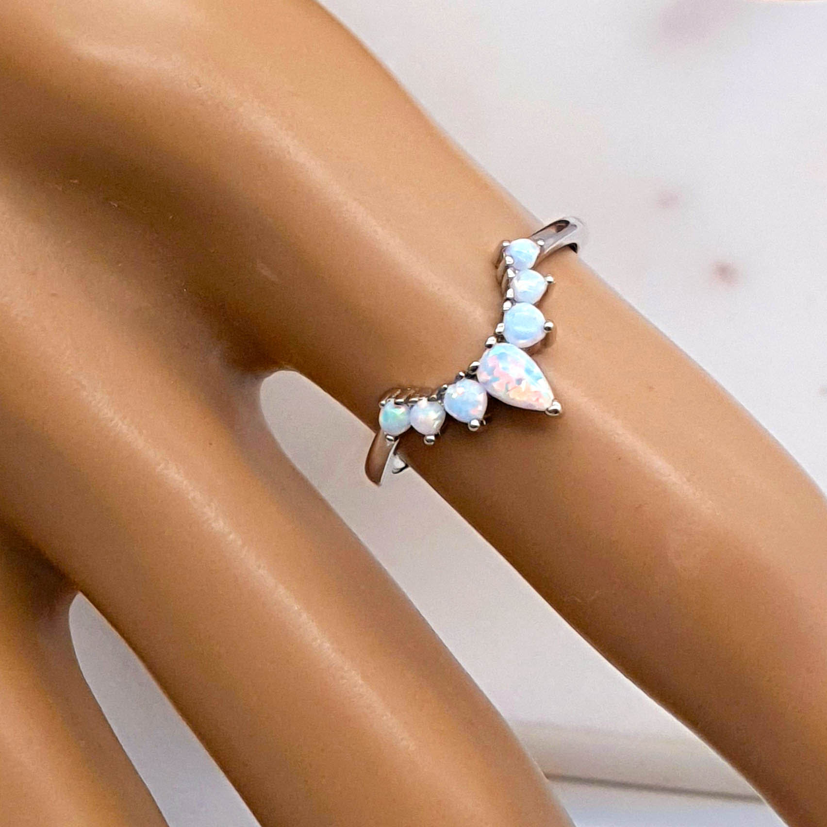 Sterling Silver Opal Princess Ring | Womens Opal Promise Ring | Opal ...