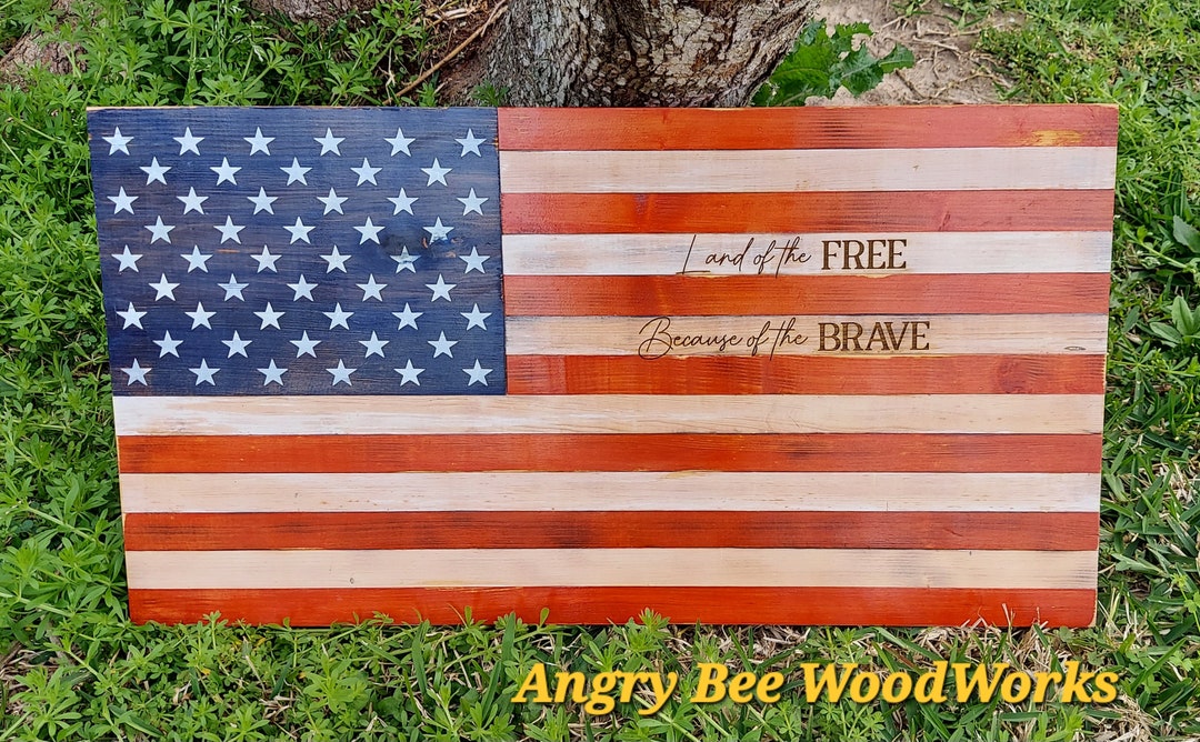 USA Wood Flag *land of the Free *rustic *laser Engraved - Etsy