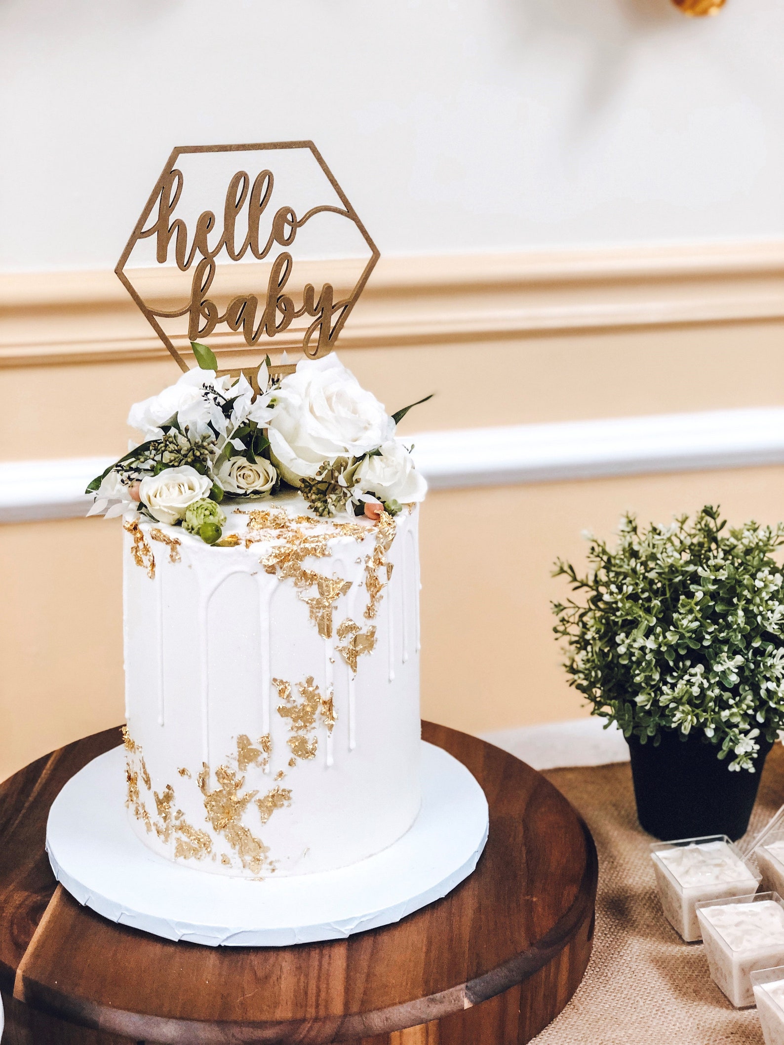 Hello Baby Cake Top, Hexagon Hello Baby, Wood Cake Topper, Baby Shower ...