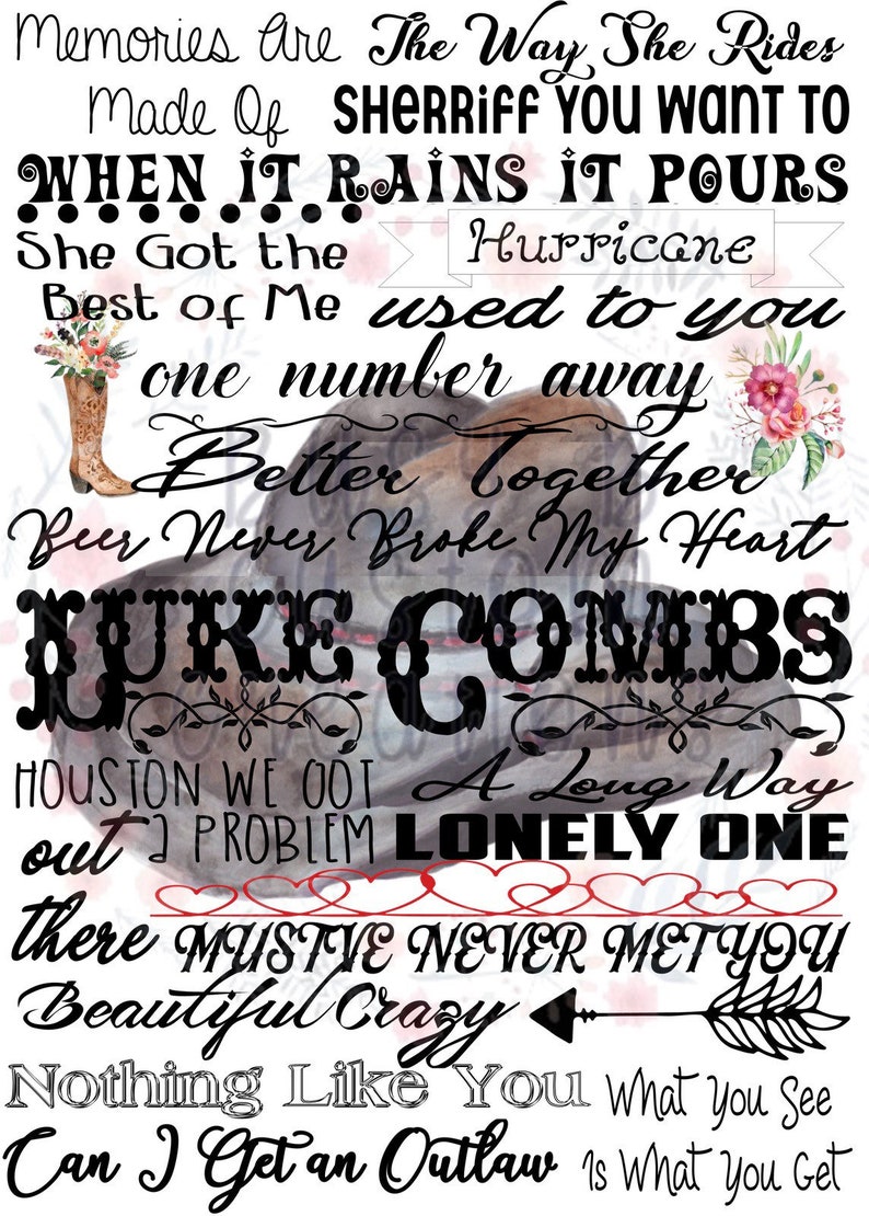 Luke Combs Full Sheet Collage laser printed waterslide FREE | Etsy