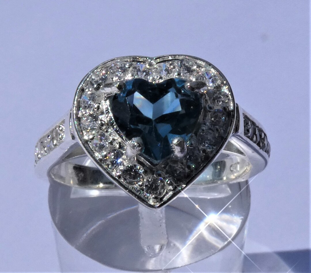 Blue Helenite Silver Heart Ring Handmade in England - Etsy