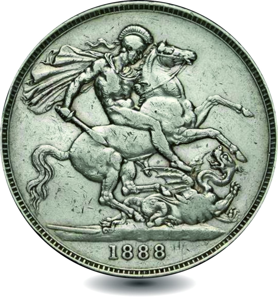1888 Queen Victoria Sterling Silver Crown: St. George & Dragon Design ...