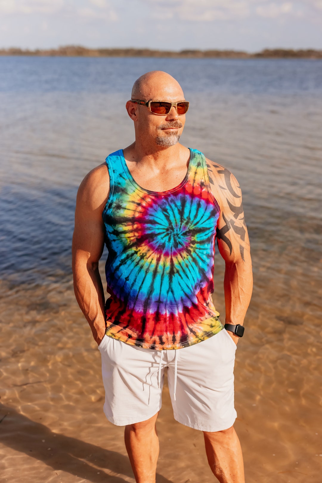 Unisex Jersey Tank, Hippie Tank Top, Handmade Tie Dye, Long Distance ...