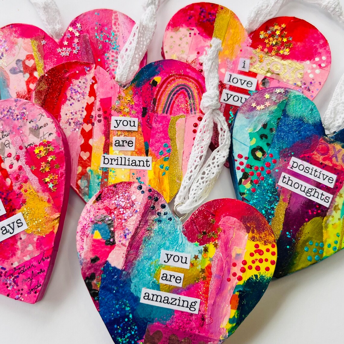 Mixed Media Positive Heart Decoration - Etsy