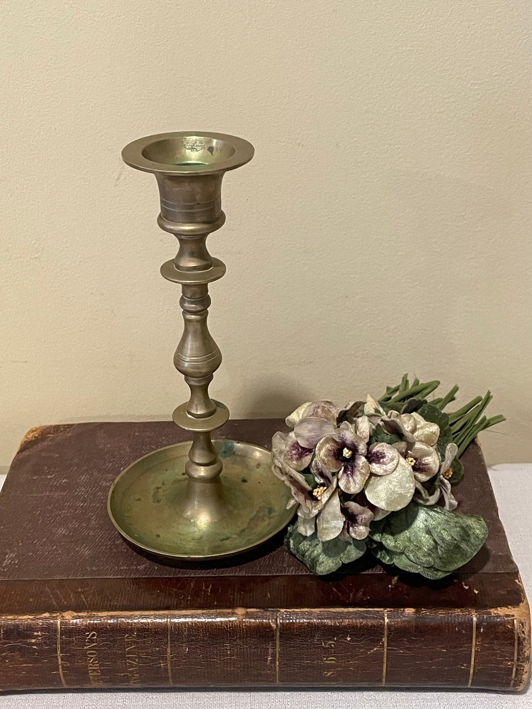 Vintage Brass Candlestick With Round Base Wax Catcher - Etsy