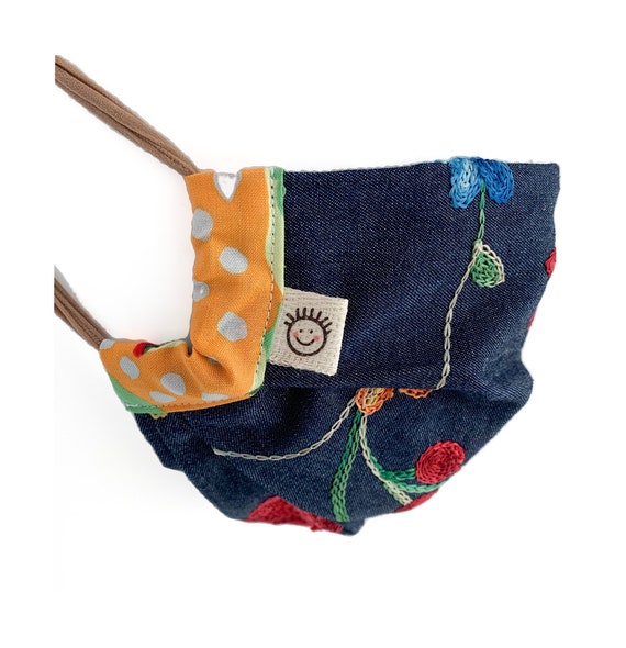 Embroidered Denim Face Mask in Reds Greens and Golds Filter | Etsy