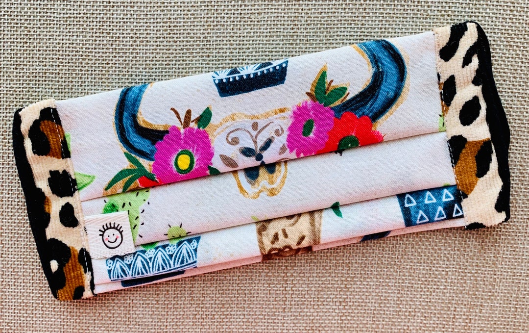 Fancy Floral Steer With Leopard Trim Face Mask With Nose Wire, Fuller ...