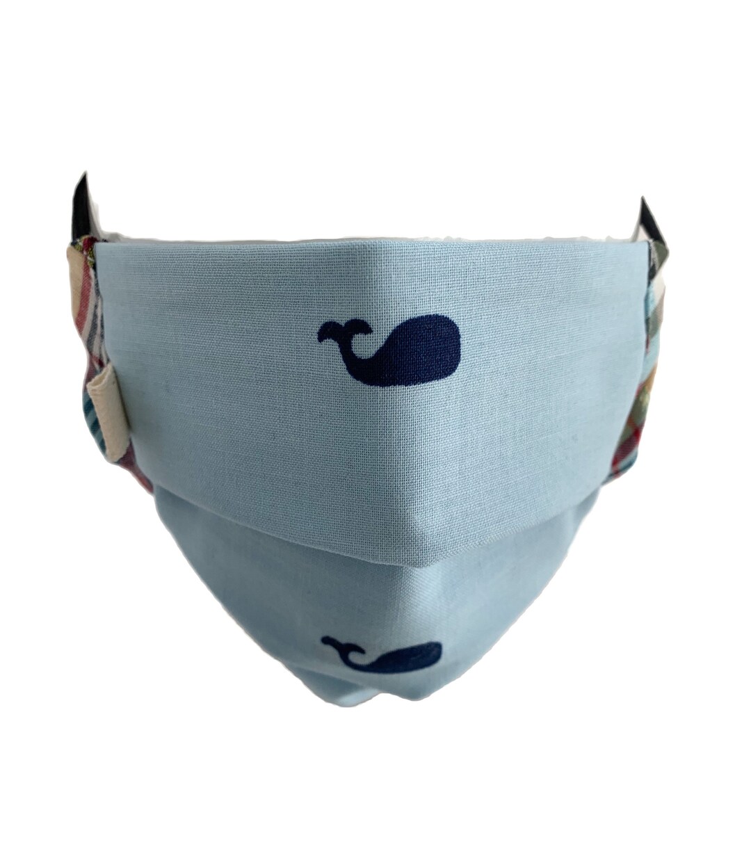 Navy Blue Whale on Light Blue Background With Madras Plaid Trim Face ...